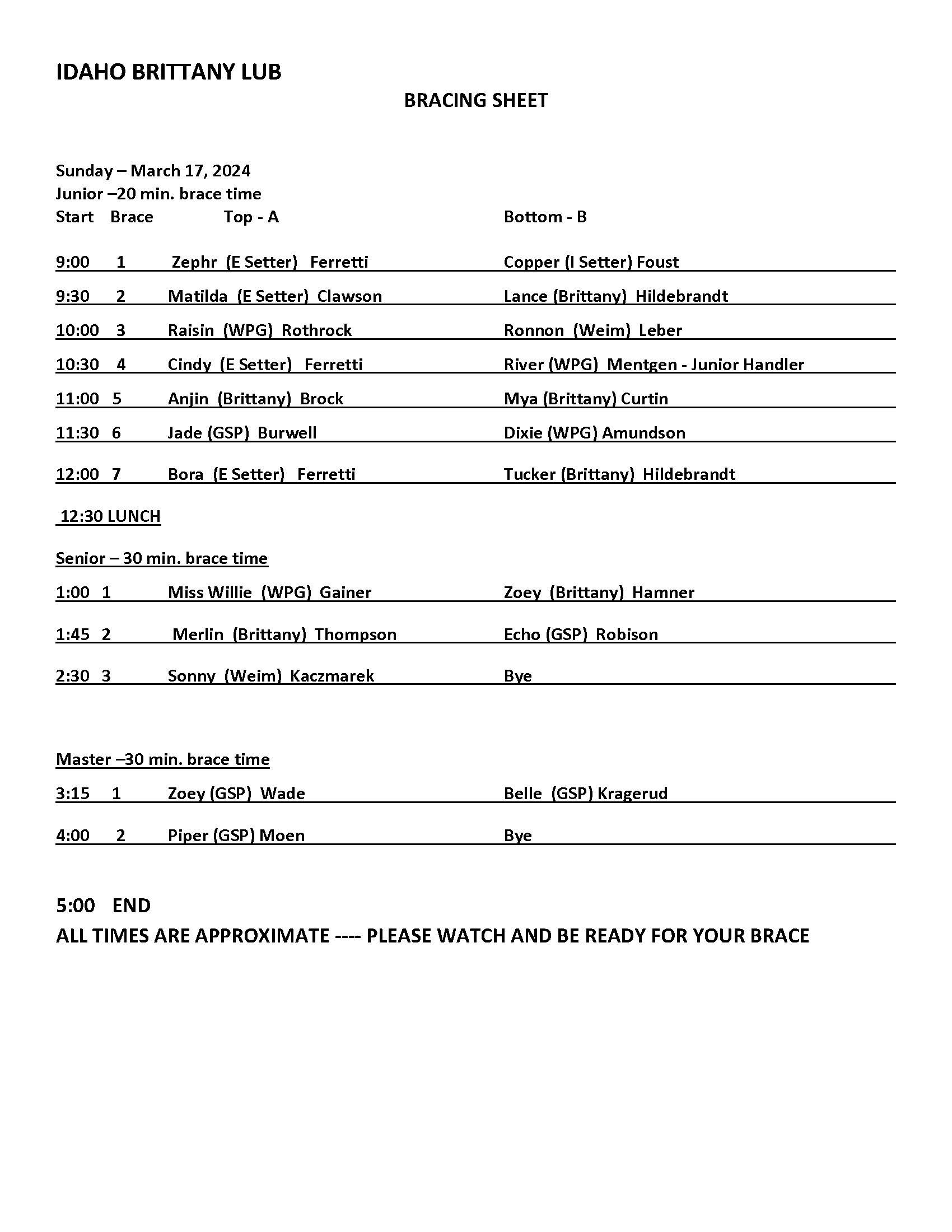 GSPCI | 2024 GSPCI - IBC Hunt Test Brace Sheets